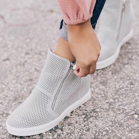 Shoes | The Harper Heeled Bootie In Light Grey | Poshmark